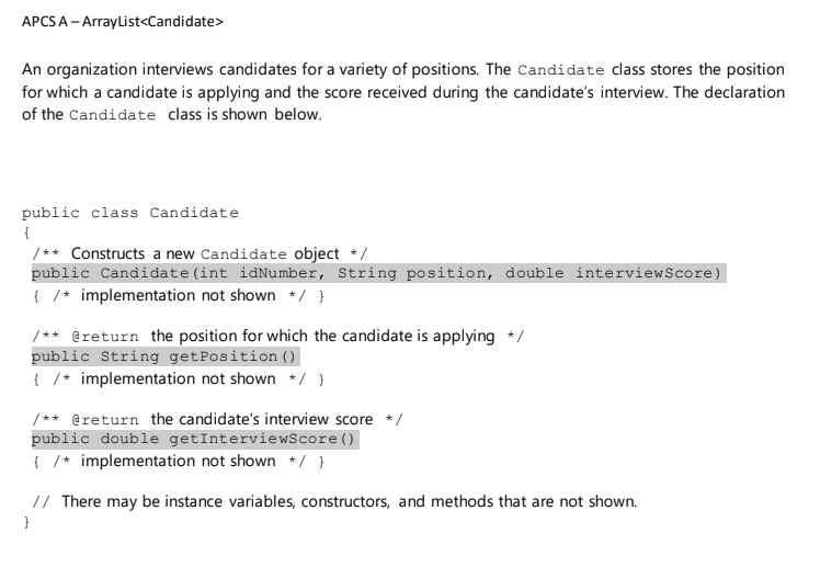 Solved APCS A-ArrayList An organization interviews | Chegg.com