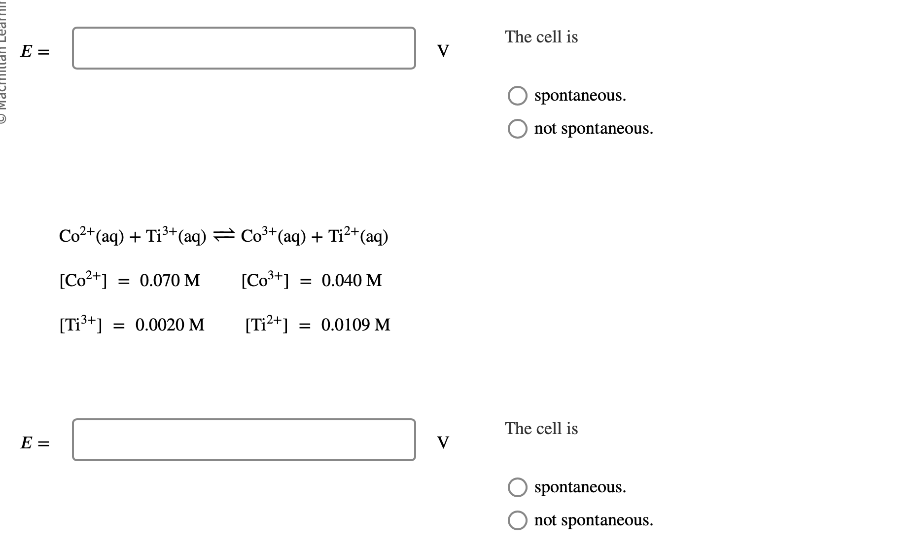 Calculate the cell potential, E, for the given | Chegg.com