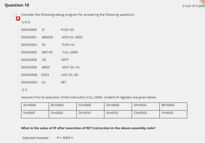 Question 10 O out of 4 poir Consider the following | Chegg.com