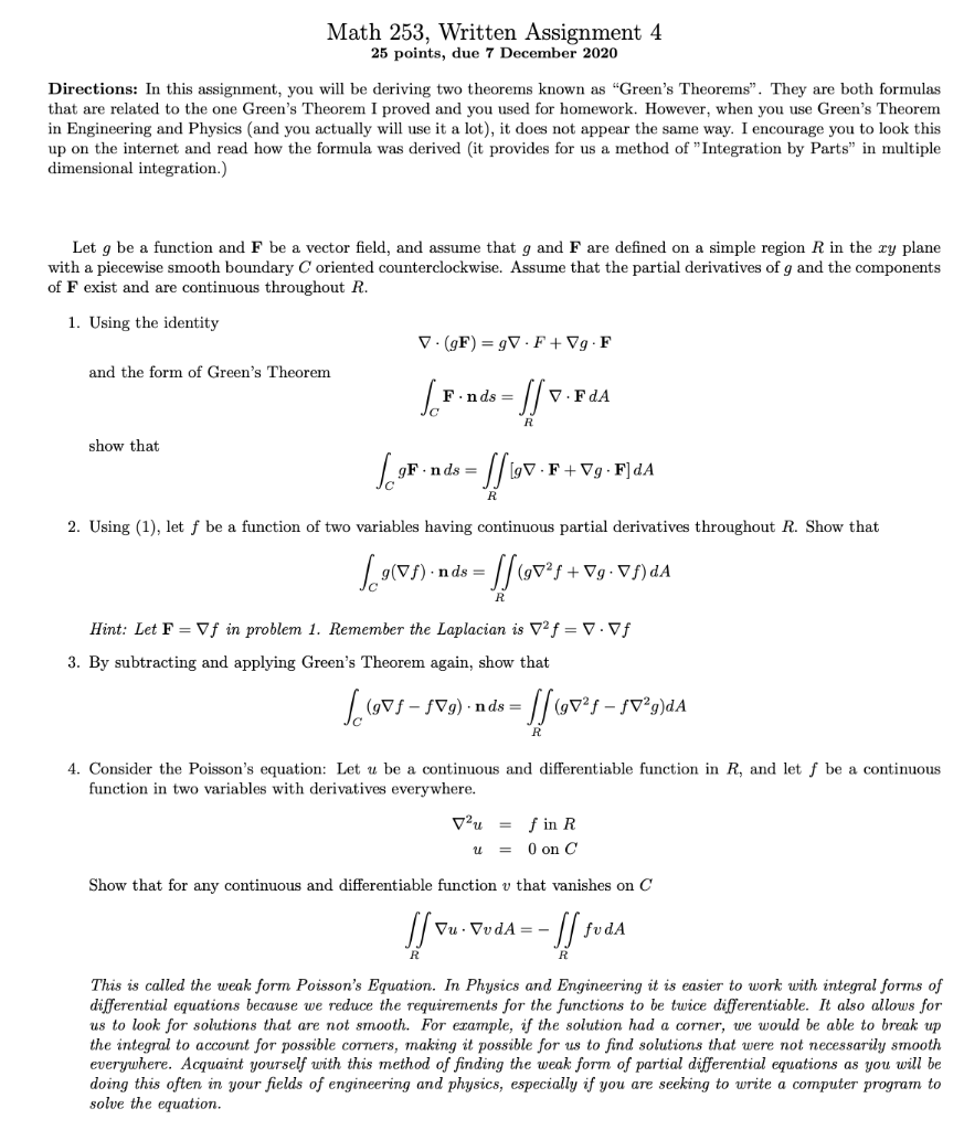 Solved Math 253, Written Assignment 4 25 points, due 7 | Chegg.com