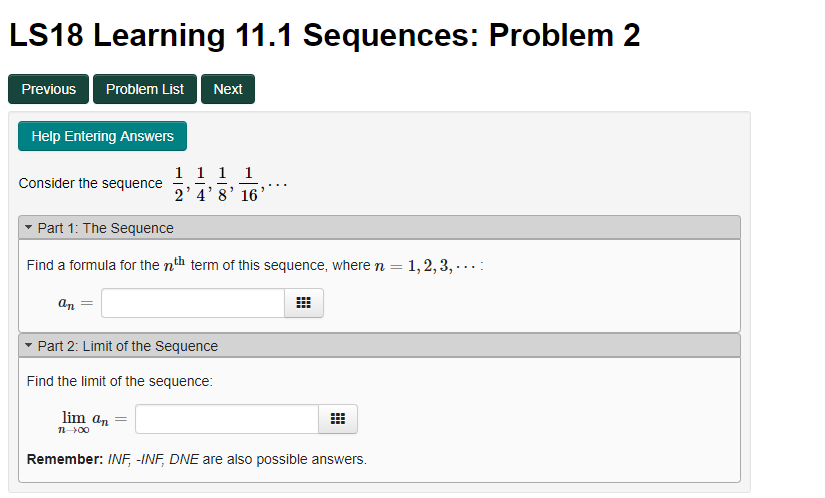 Solved LS18 Learning 11.1 Sequences: Problem 2 Previous | Chegg.com