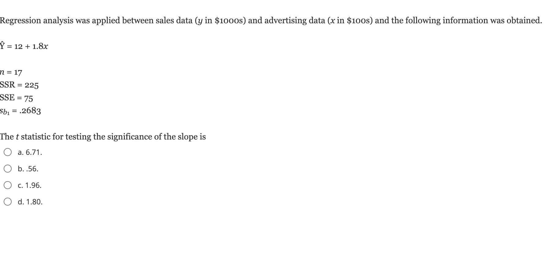 Solved Regression analysis was applied between sales data (y | Chegg.com