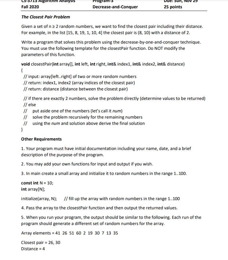 alysis Fall 2020 Decrease-and-Conquer 25 points The | Chegg.com