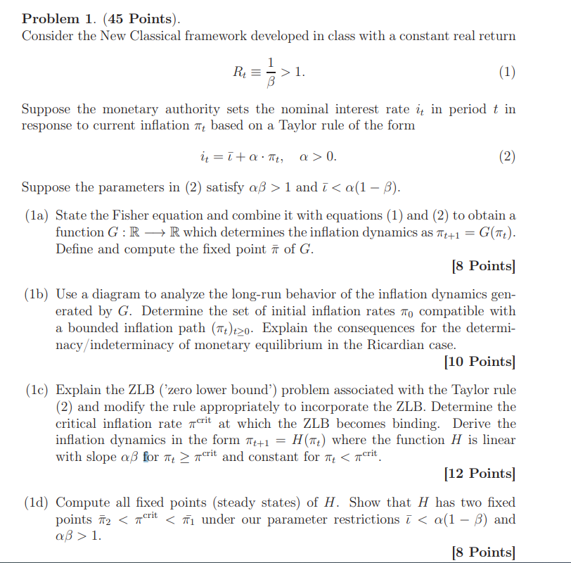 Solved Problem 1. (45 ﻿Points).Consider the New Classical | Chegg.com