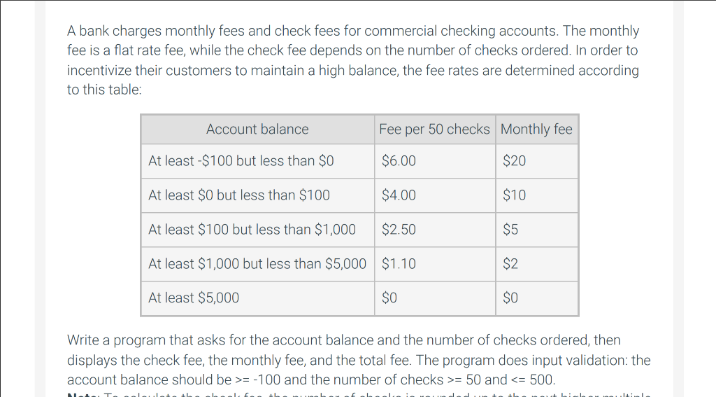 A bank charges monthly fees and check fees for | Chegg.com