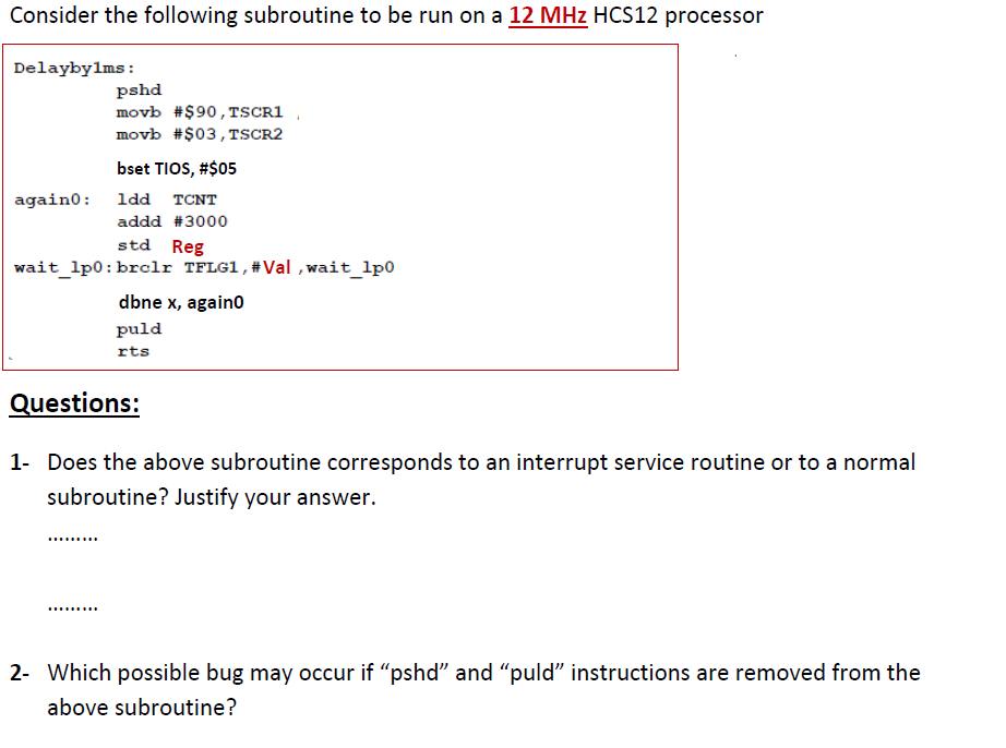 Solved Consider the following subroutine to be run on a 12 | Chegg.com