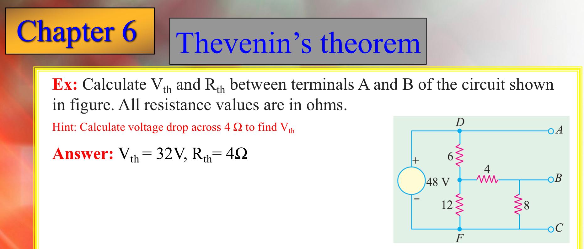 Solved Chapter 6 Thevenin's theorem D OA Ex: Calculate Vth | Chegg.com