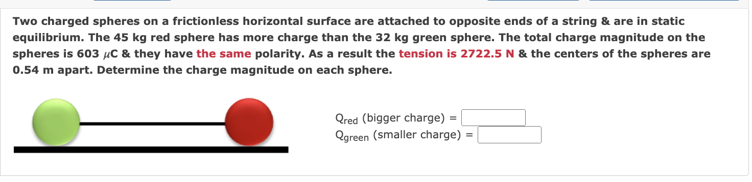 Solved Two charged spheres on a frictionless horizontal | Chegg.com