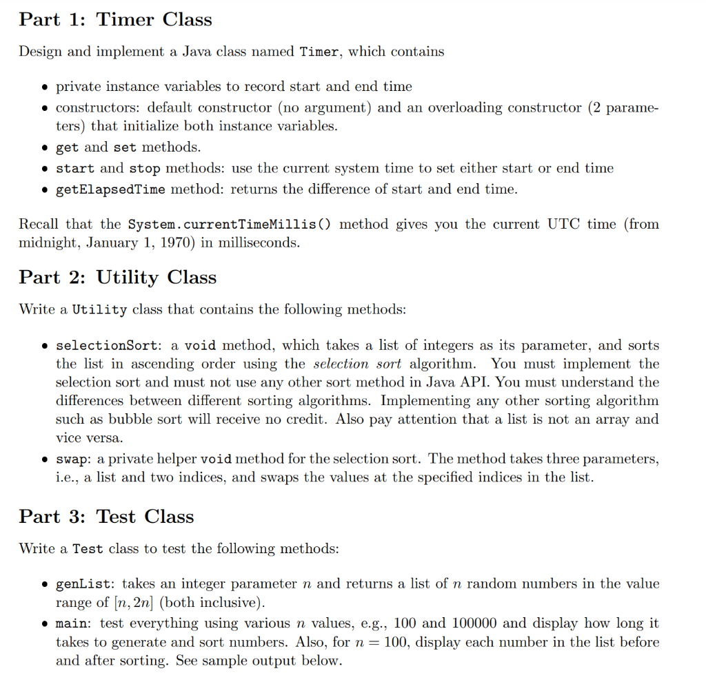 Solved Part 1 Timer Class Design And Implement A Java Class 9798
