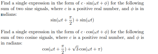 Solved Find a single expression in the form of c.sin(wt + o) | Chegg.com
