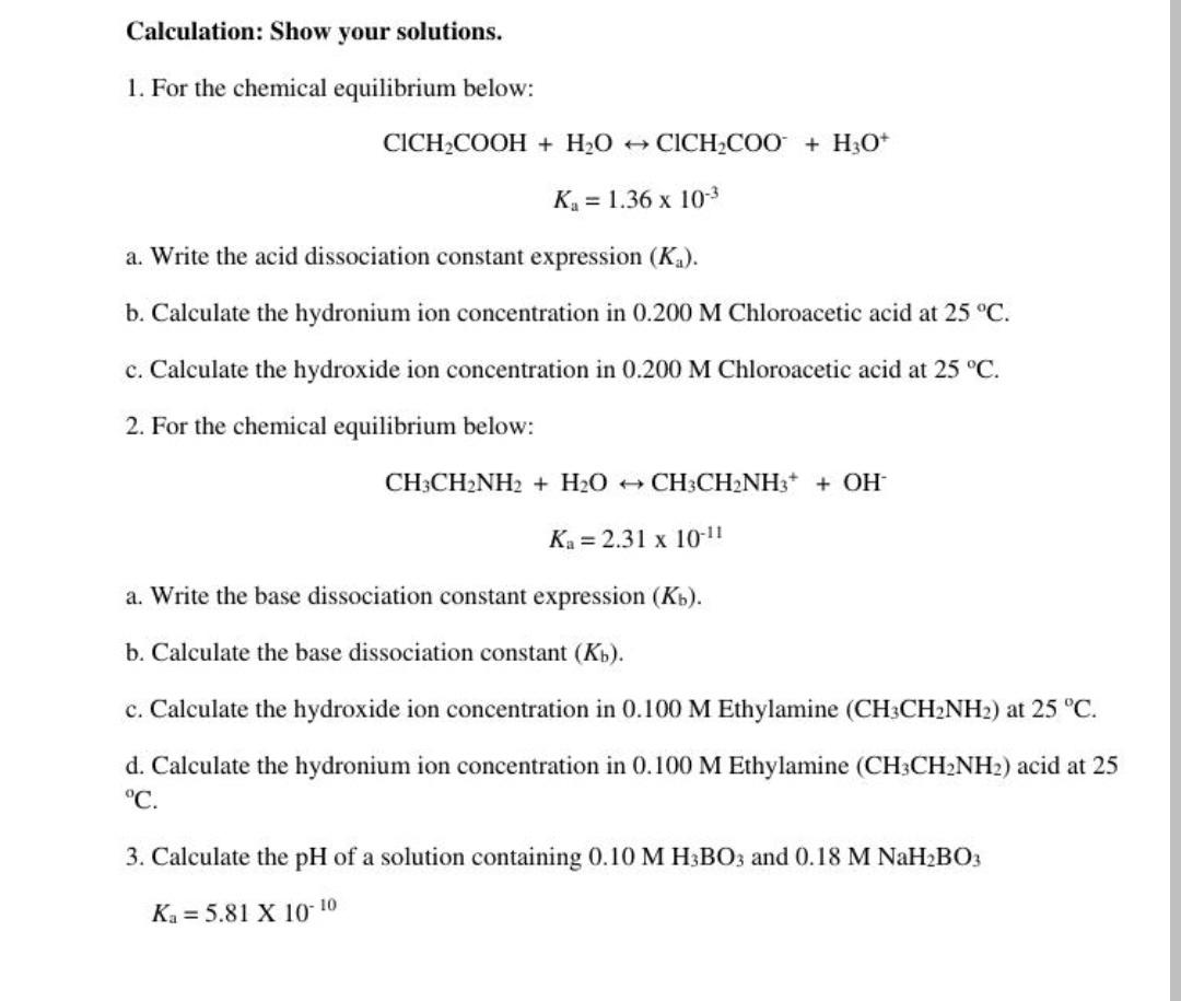 Solved Calculation: Show your solutions. 1. For the chemical | Chegg.com