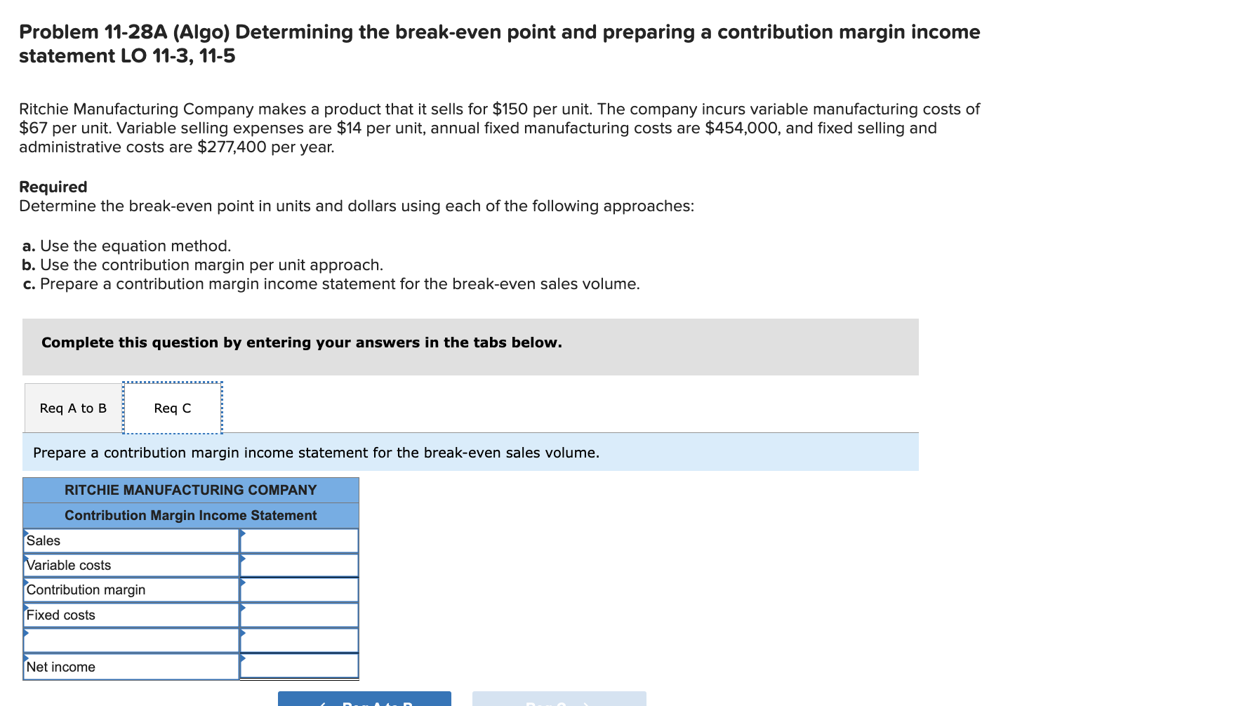 Solved Problem 11-28A (Algo) Determining the break-even | Chegg.com