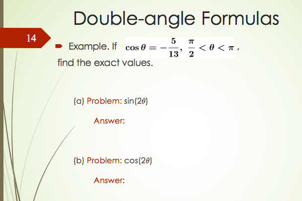 Solved Double-angle Formulas 14 Example. If cos 0 = find the | Chegg.com