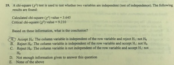 Solved 19, ) test is used to test whether two variables are | Chegg.com
