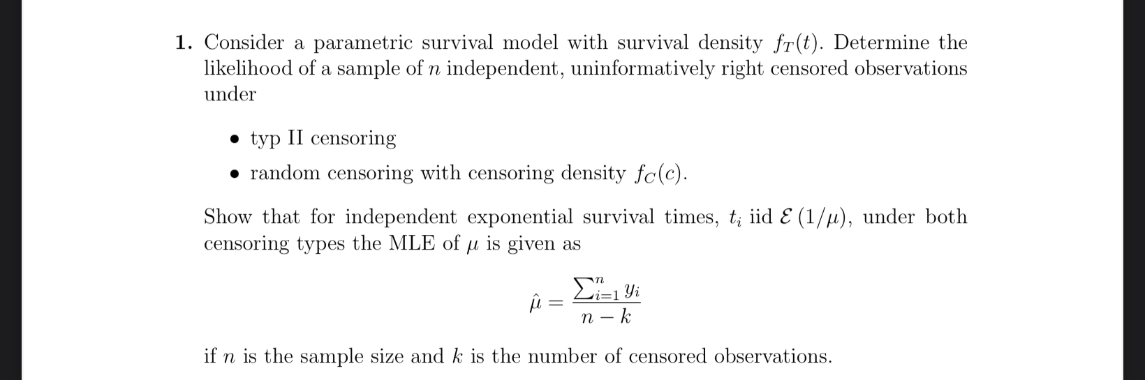 Solved Consider A Parametric Survival Model With Survival