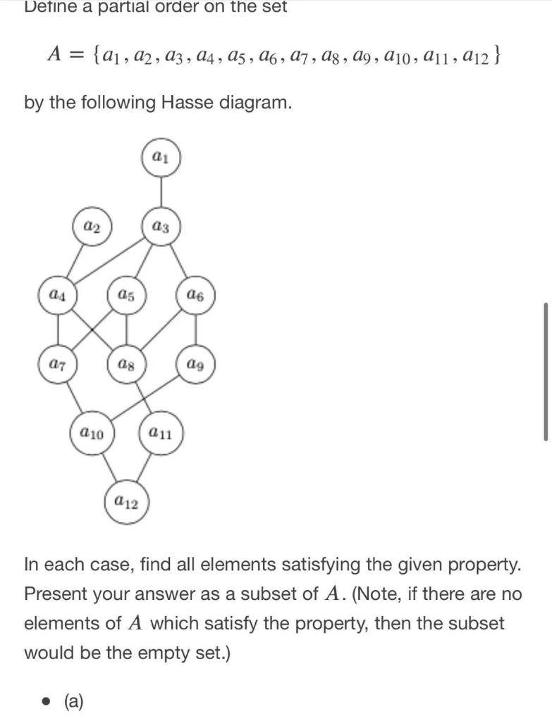 Solved Define a partial order on the set A = {aj, 42, 43, | Chegg.com