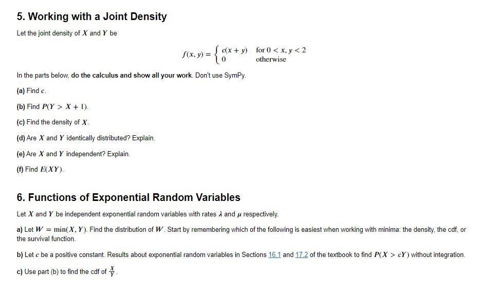 Solved 5. Working with a Joint Density Let the joint density | Chegg.com