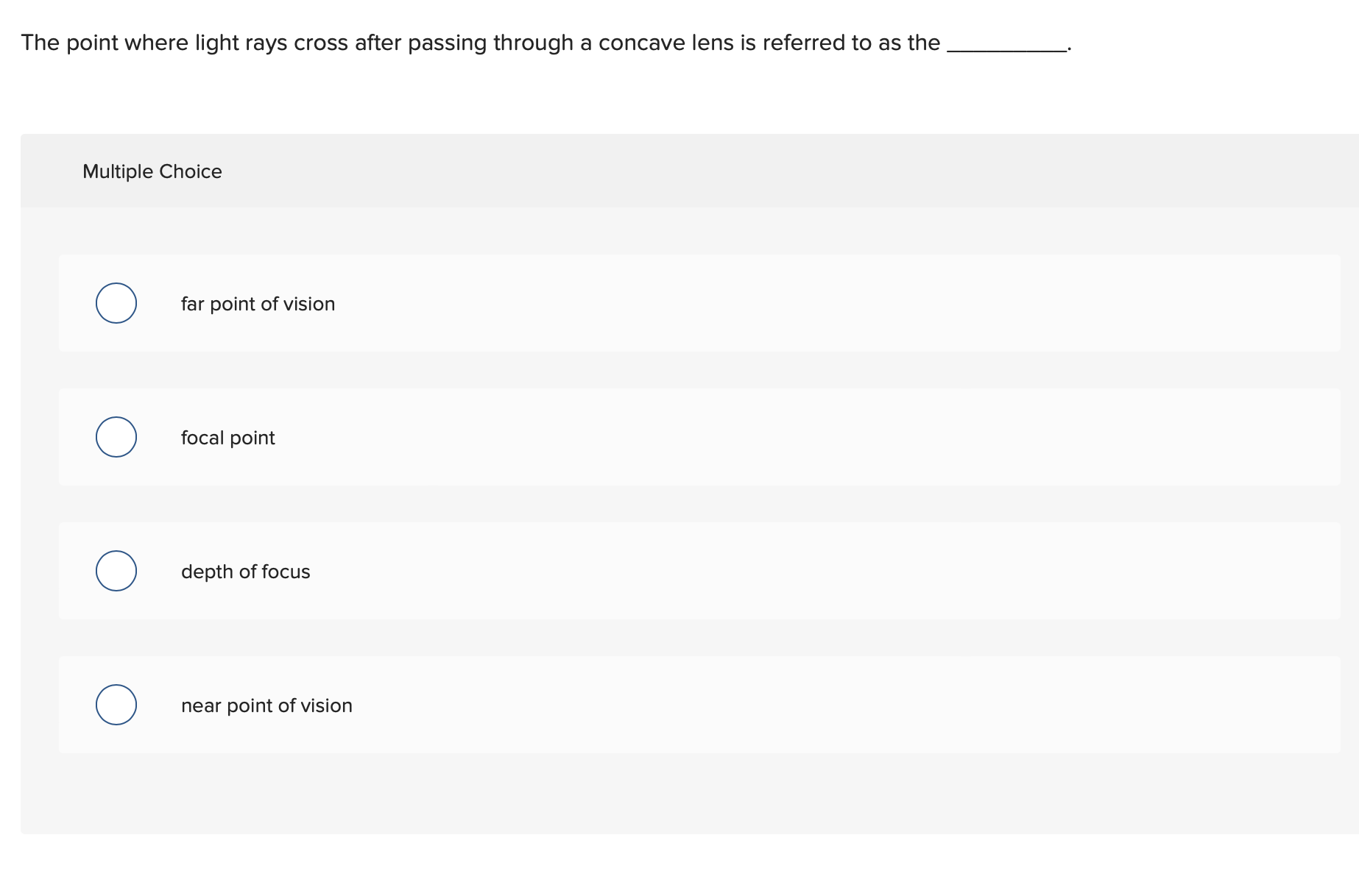 Solved The point where light rays cross after passing | Chegg.com