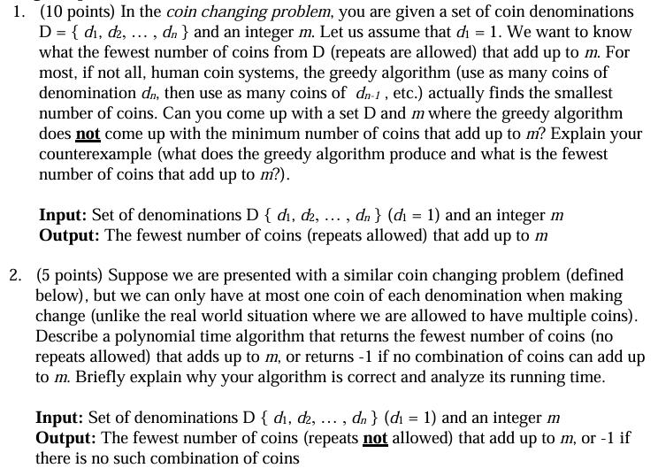 Solved Coin changing problem, please mainly slove the second | Chegg.com
