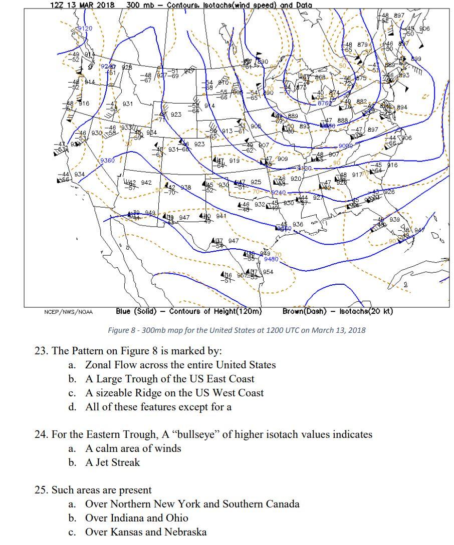 Solved Figure 8−300mb map for the United States at 1200 UTC | Chegg.com