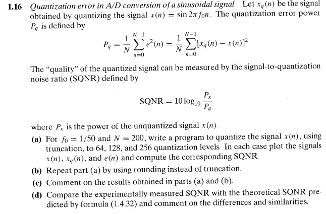 1.16 Quantization error in A/D conversion of a | Chegg.com