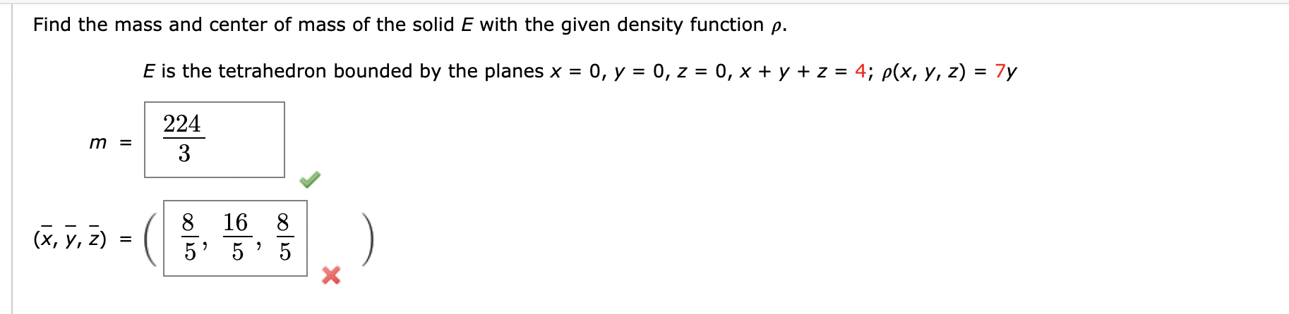 Solved Find the mass and center of mass of the solid E with | Chegg.com