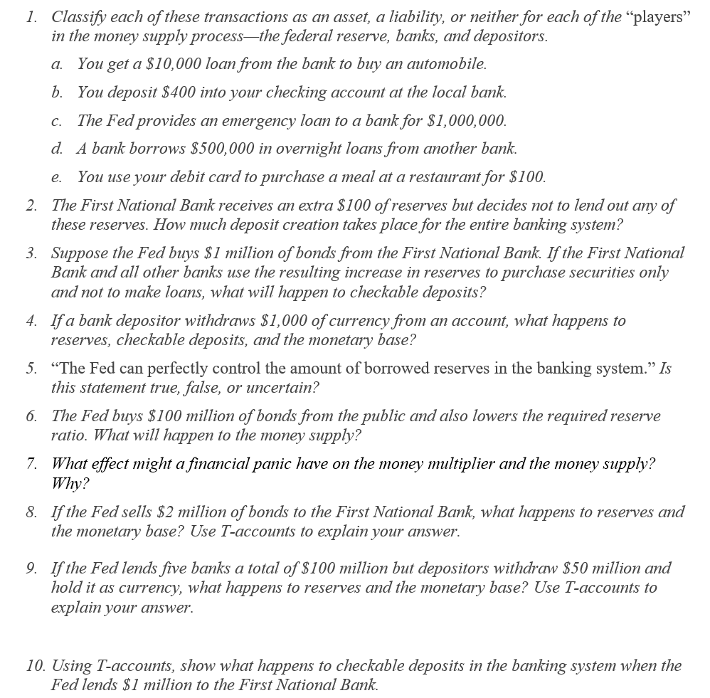 Solved 1. Classify each of these transactions as an asset, a | Chegg.com