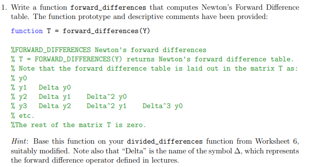 1. Write a function forward_differences that computes | Chegg.com