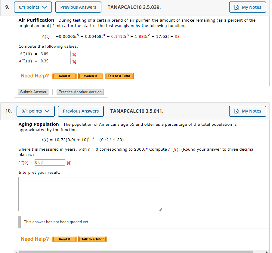 Solved 0/1 points Previous Answers TANAPCALC10 3.5.039. My | Chegg.com