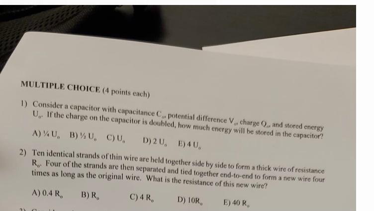 Solved MULTIPLE CHOICE (4 points each) 1) Consider a | Chegg.com