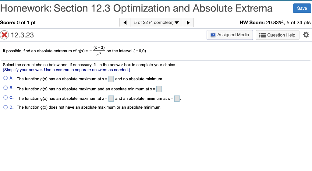 Solved Homework: Section 12.3 Optimization and Absolute | Chegg.com