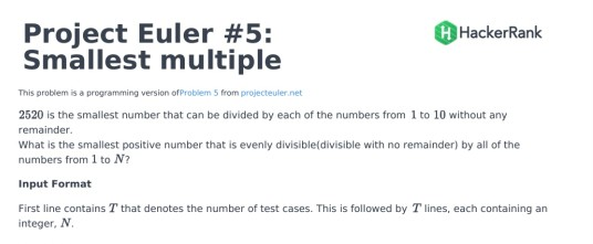 Solved Project Euler #5: Smallest multiple HHackerRank This | Chegg.com