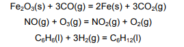 Solved Fe2O3(s) + 3CO(g) = 2Fe(s) + 3CO2(g) NO(g) + O2(g) = | Chegg.com