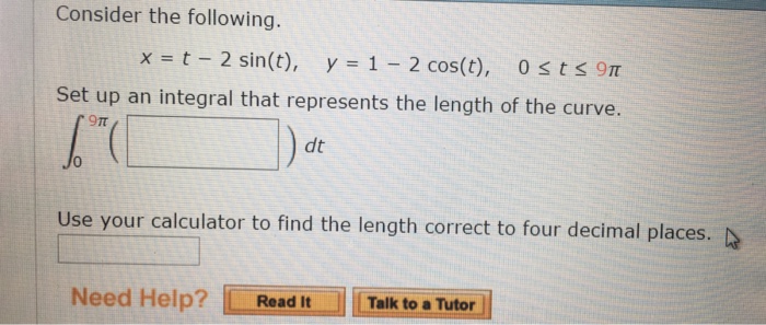 Solved Consider the following. x = t - 2 sin(t), y = 1 - 2 | Chegg.com