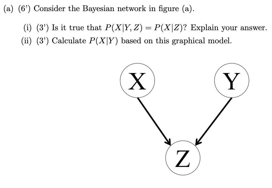 Solved (a) (6') Consider the Bayesian network in figure (a). | Chegg.com