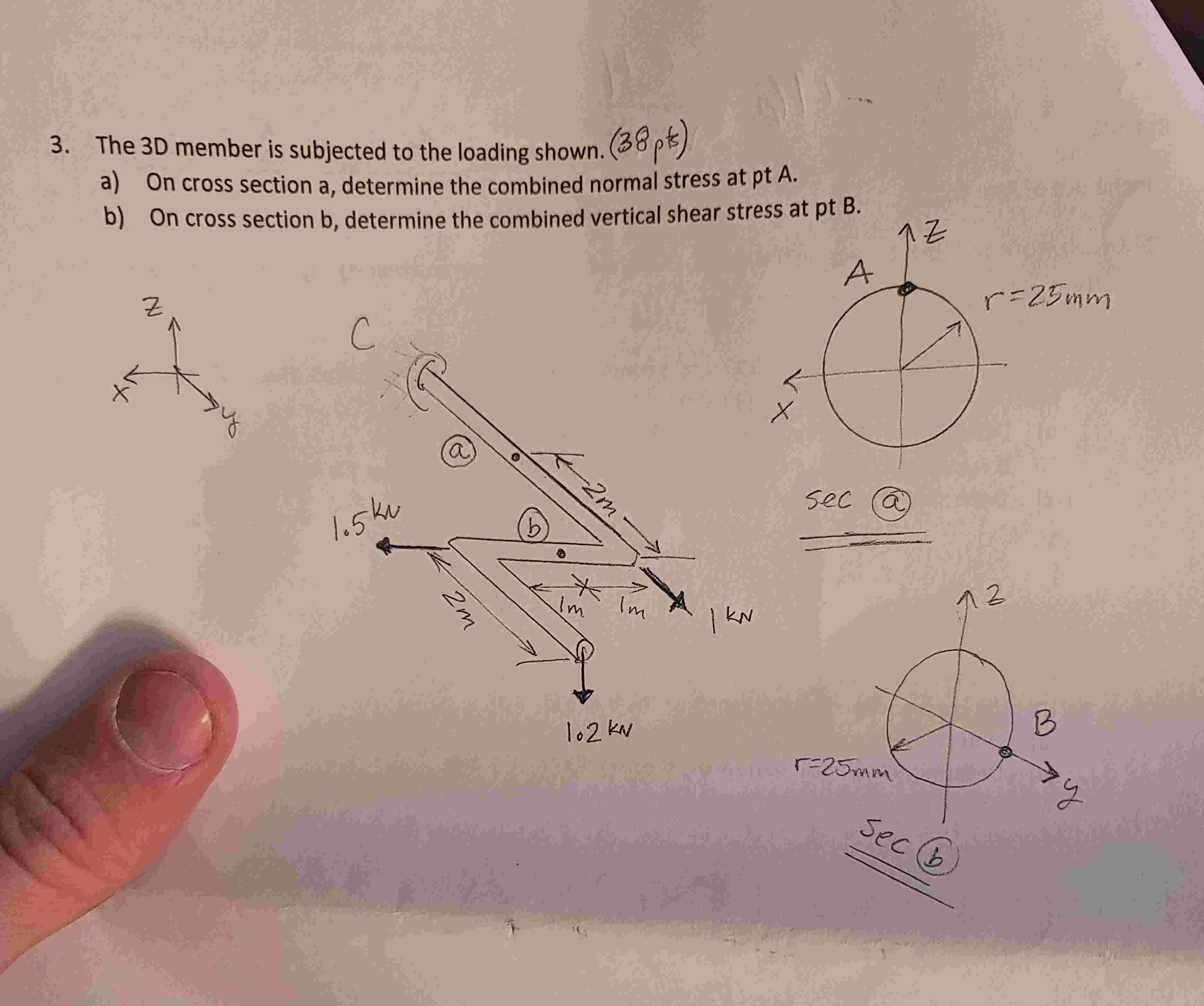Solved 3. ﻿The 3D member is subjected to the loading shown. | Chegg.com