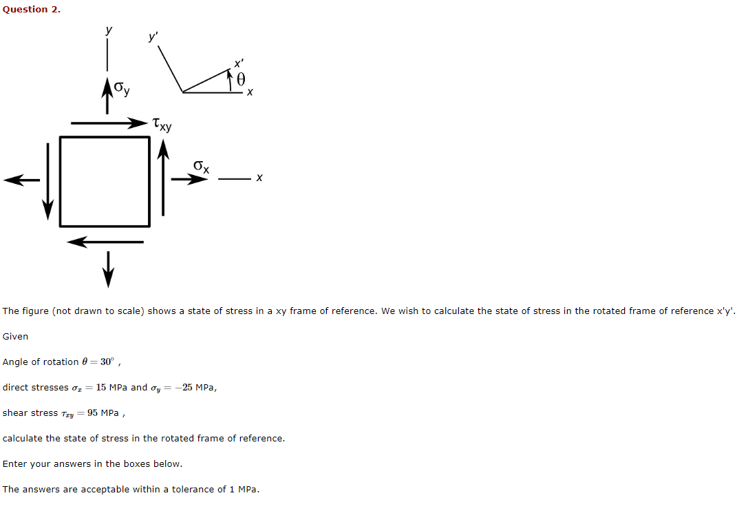 Solved QUESTION-2 The answers are: σx' : ? MPa | Chegg.com