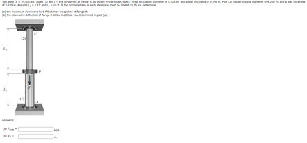 Solved Two steel [E = 29,600 ksi] pipes (1) and (2) are | Chegg.com
