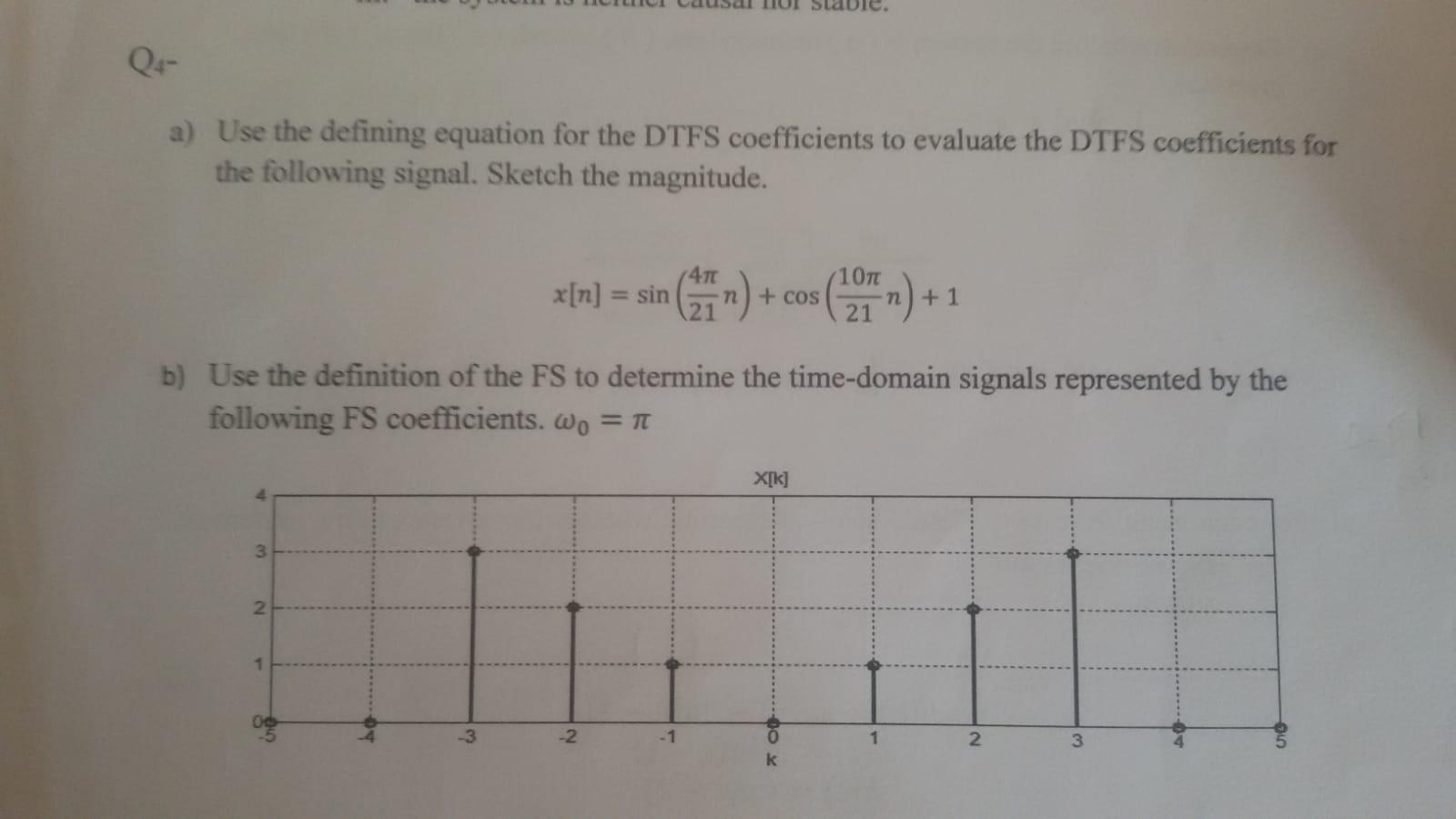 Solved Q- a) Use the defining equation for the DTFS | Chegg.com