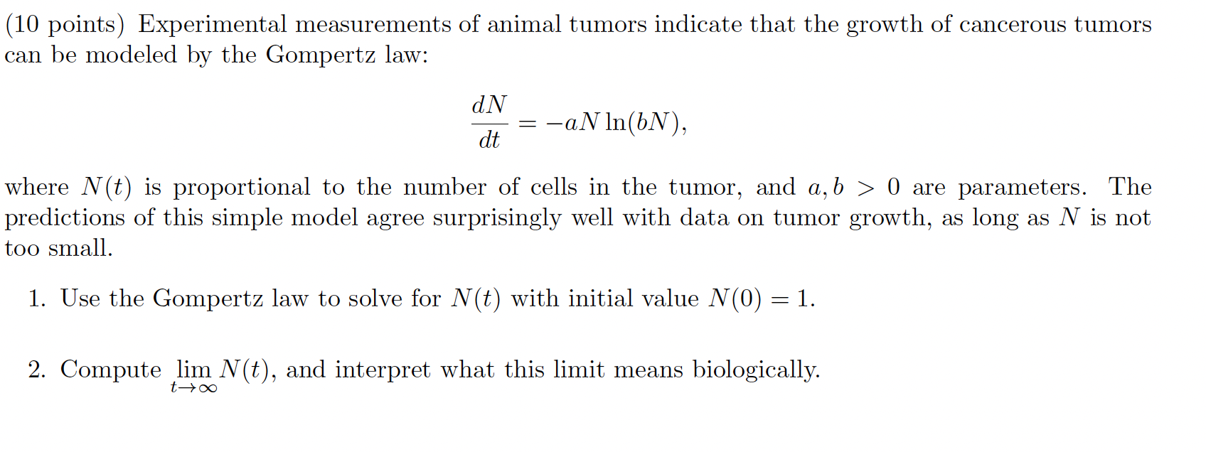 Solved (10 points) Experimental measurements of animal | Chegg.com