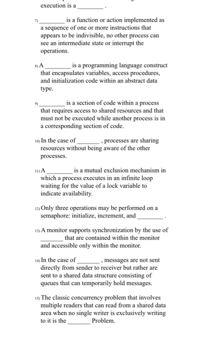 Solved execution is a is a function or action implemented as | Chegg.com