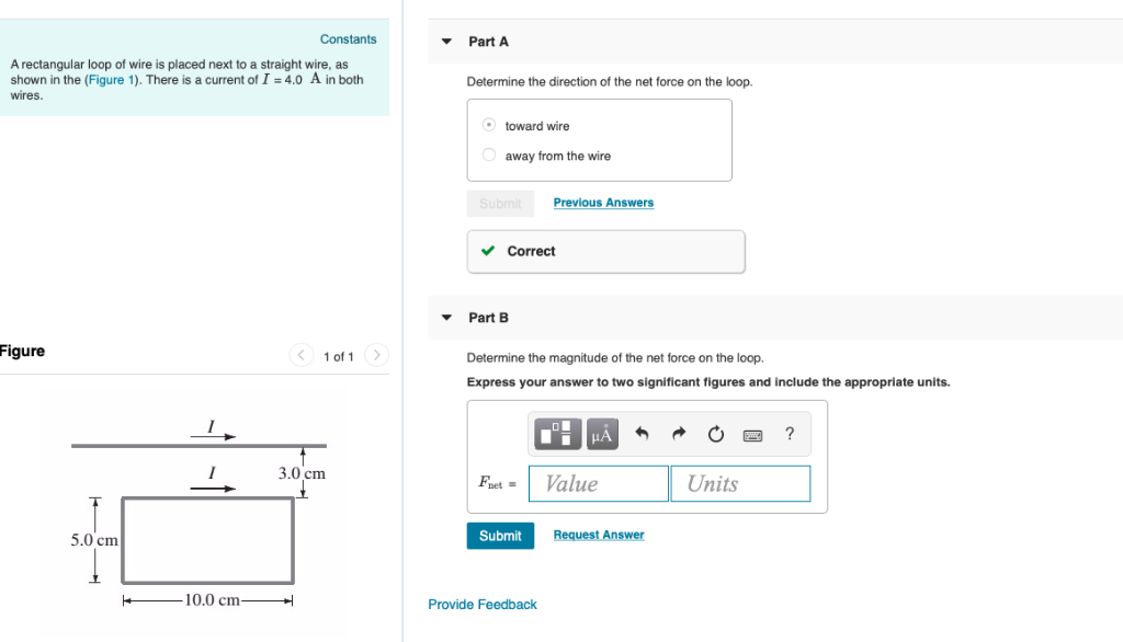 Solved Constants Part A A rectangular loop of wire is placed | Chegg.com