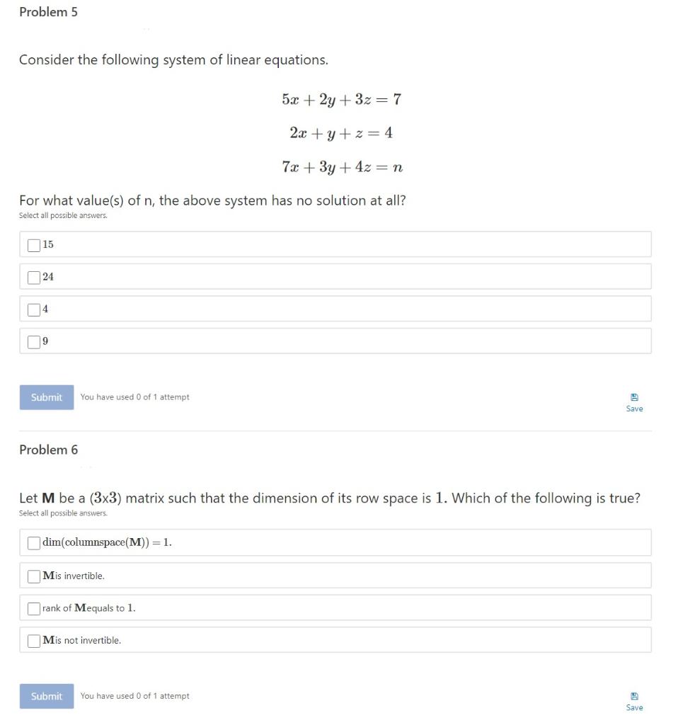 Solved Problem 5 Consider the following system of linear | Chegg.com