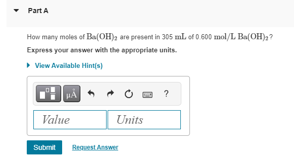 Solved How many moles of Ba(OH)2 are present in 305 mL of | Chegg.com