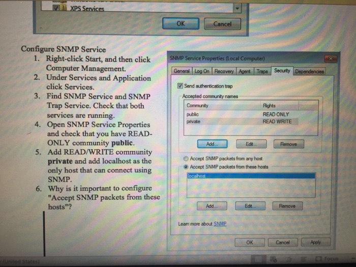Solved ?? Configure SNMP Service SNMP S 1. Right-click | Chegg.com