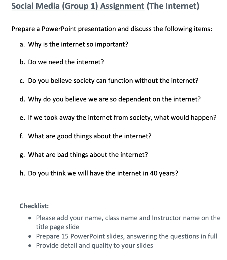 Solved Social Media (Group 1) Assignment (The Internet) | Chegg.com