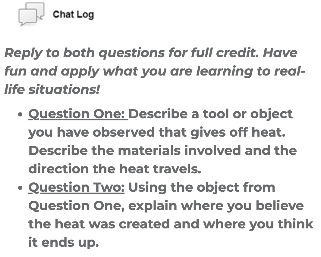 Chat Log Reply to both questions for full credit. | Chegg.com