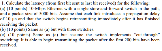 Solved 1 Calculate The Latency From First Bit Sent To Last 9399