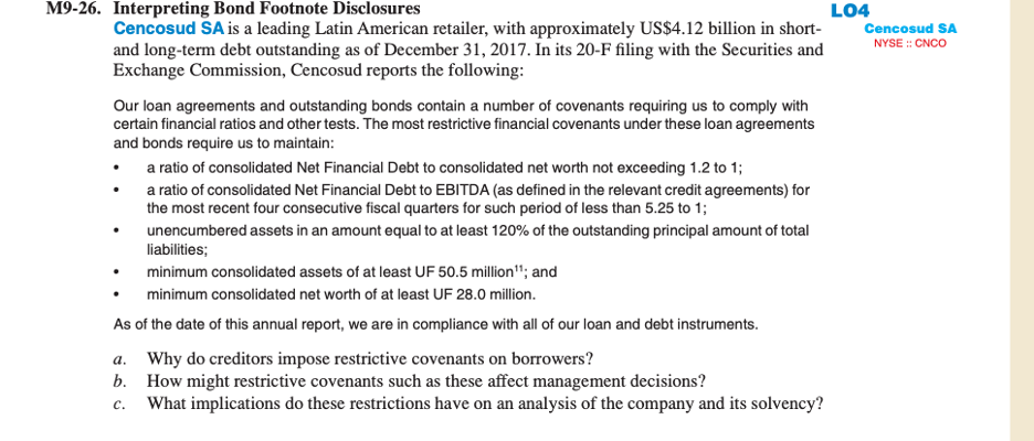 Solved 26. Interpreting Bond Footnote Disclosures Cencosud | Chegg.com