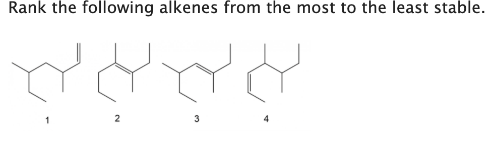 Solved Rank the following alkenes from the most to the least | Chegg.com